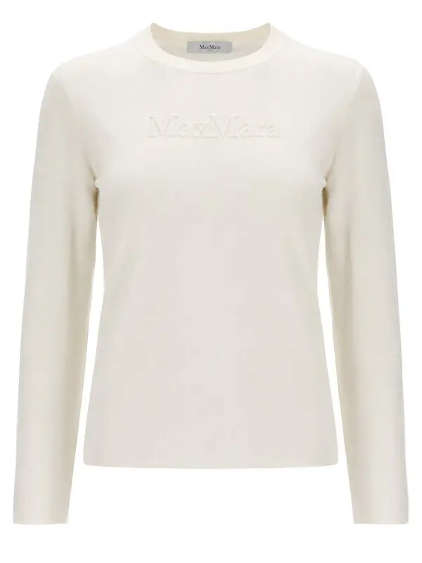 Max Mara Maglia In Filato Di Lana Con Logo A Rilievo - White