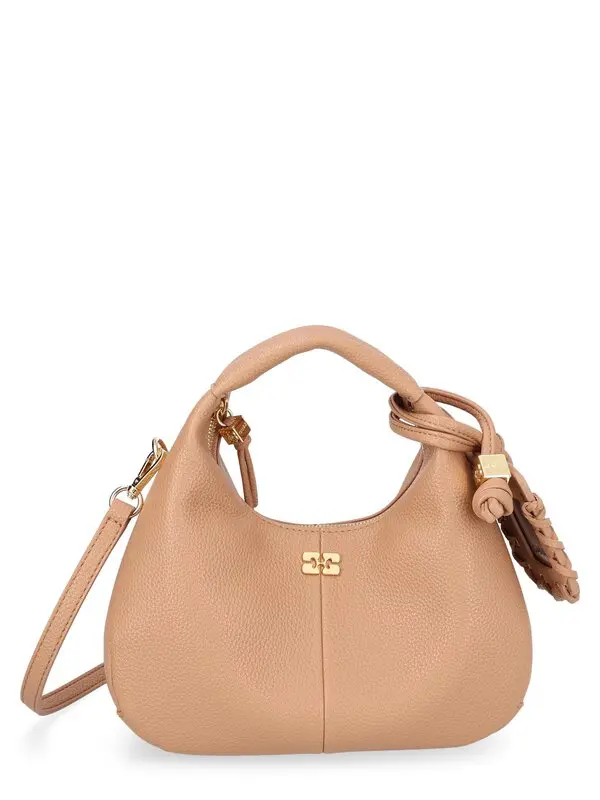 GANNI Mini Hobo Bag With Logo - Brown