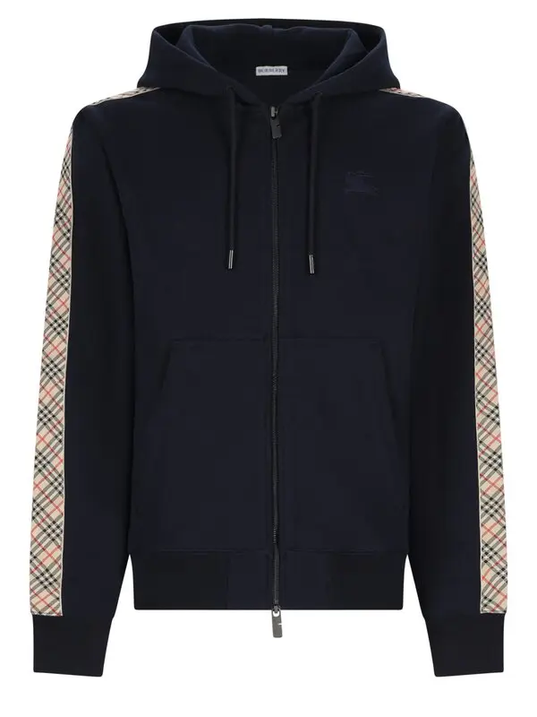 Burberry Felpa In Cotone Con Cappuccio, Cerniera E Finiture Check