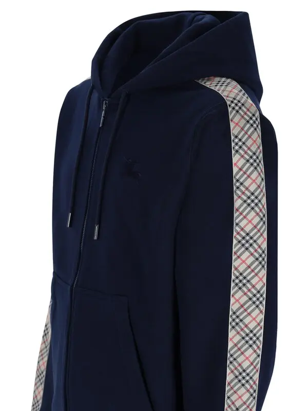 Burberry Felpa In Cotone Con Cappuccio, Cerniera E Finiture Check