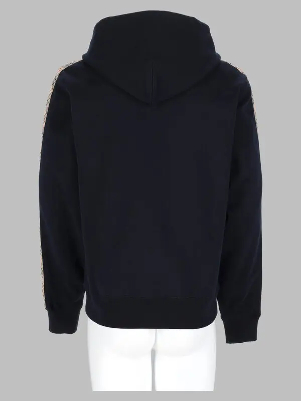 Burberry Felpa In Cotone Con Cappuccio, Cerniera E Finiture Check
