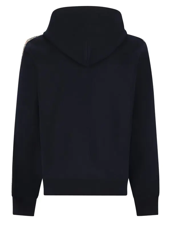 Burberry Felpa In Cotone Con Cappuccio, Cerniera E Finiture Check