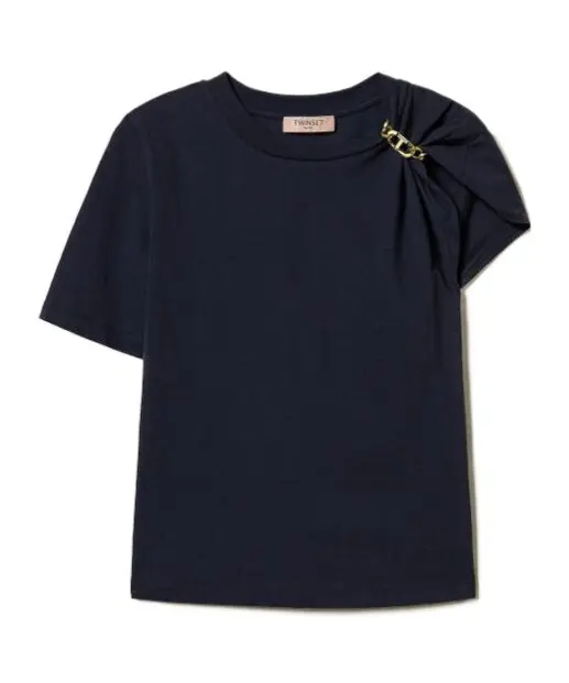 TWINSET One-shoulder Top With Logo Plaque - Blue Night
