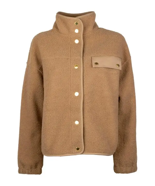 Barbour Stand Collar Fleece Cropped Jacket - Brown
