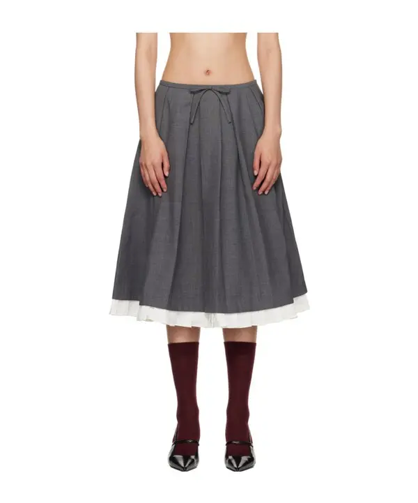 SHUSHU/TONG Ruffled Pleated Midi Skirt - Black