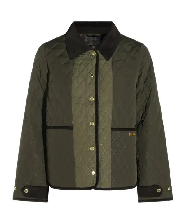 Barbour Corduroycollar Diamondquilted Cropped Jacket - Green