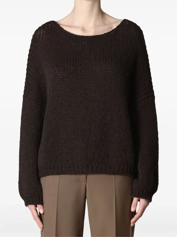 ROBERTO COLLINA Slouchy Boatneck Chunky Knit Sweater - Black
