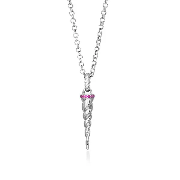 MYRTO KATRAMADOU JEWELLERY Silver Unicorn Horn Pendant Necklace With Ruby Accents - Red/silver