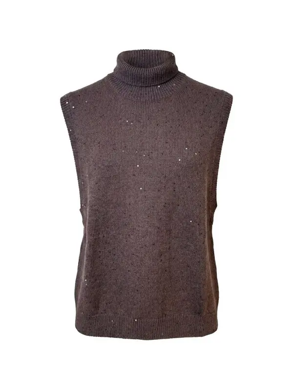 Brunello Cucinelli Sequined Cashmere Vest - Brown