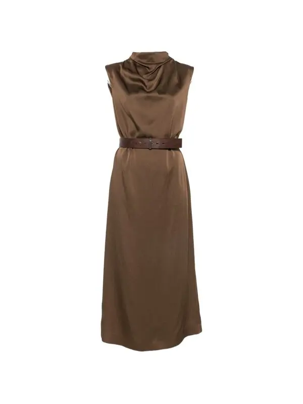 Brunello Cucinelli Belted Midi Dress - Brown