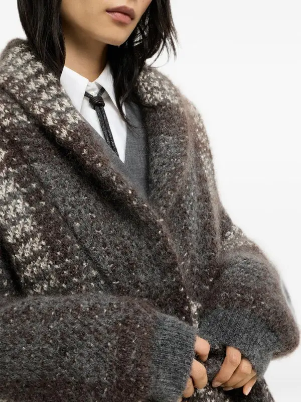 Brunello Cucinelli Wool Long Cardigan With Shawl Collar And Tie Belt