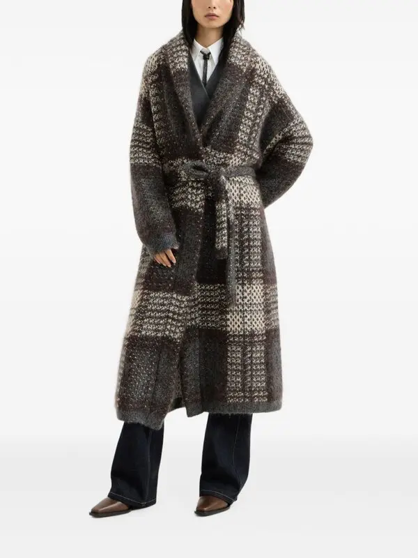 Brunello Cucinelli Wool Long Cardigan With Shawl Collar And Tie Belt