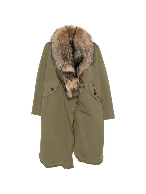BAZAR DE LUXE Wool Midi Parka Coat With Fur Collar