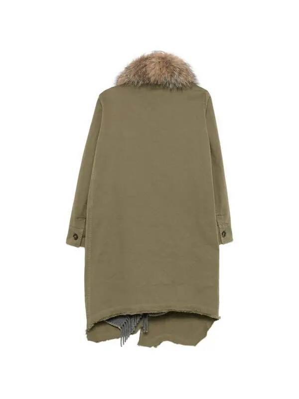 BAZAR DE LUXE Wool Midi Parka Coat With Fur Collar
