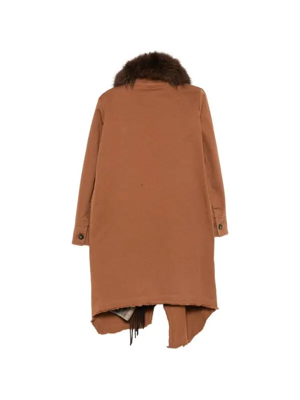 BAZAR DE LUXE Wool Midi Parka Coat With Faux Fur Collar