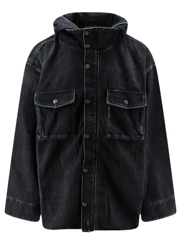 Balenciaga Hooded Denim Utility Jacket - Black