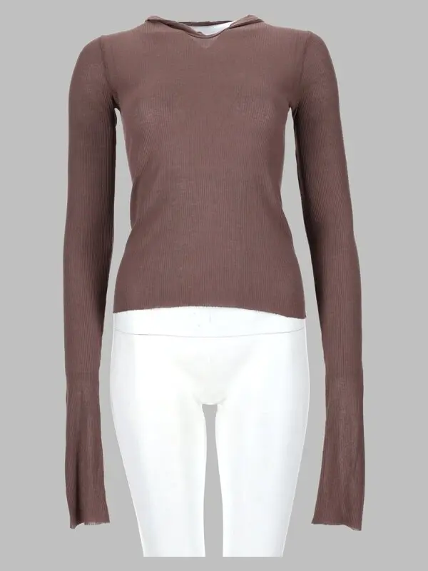 Rick Owens Cropped Hooded Rib Long Sleeve T-shirt For - Bordeaux