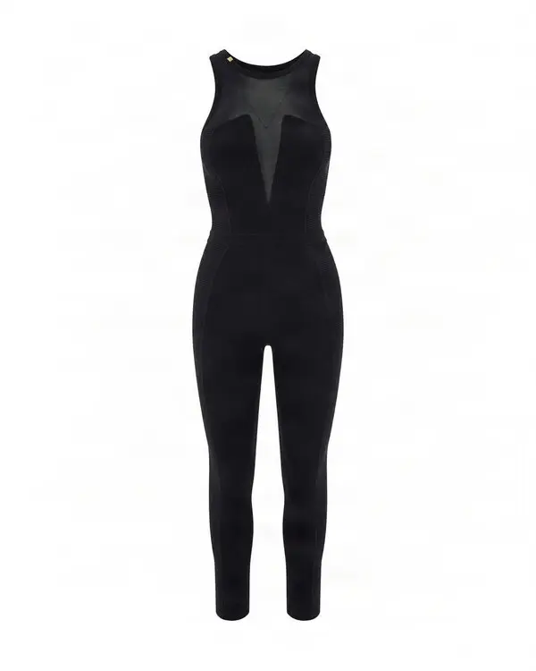 Elisabetta Franchi Sleeveless Mesh Panel Jumpsuit - Nero