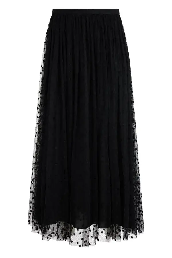 Alberta Ferretti Long Layered Lightweight Skirt With Elastic Waistband - Black