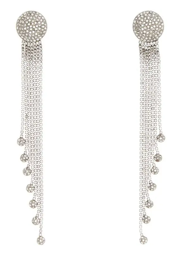 Alessandra Rich 18 Cm Embellished Metal Earrings With Glass Accents - Silver