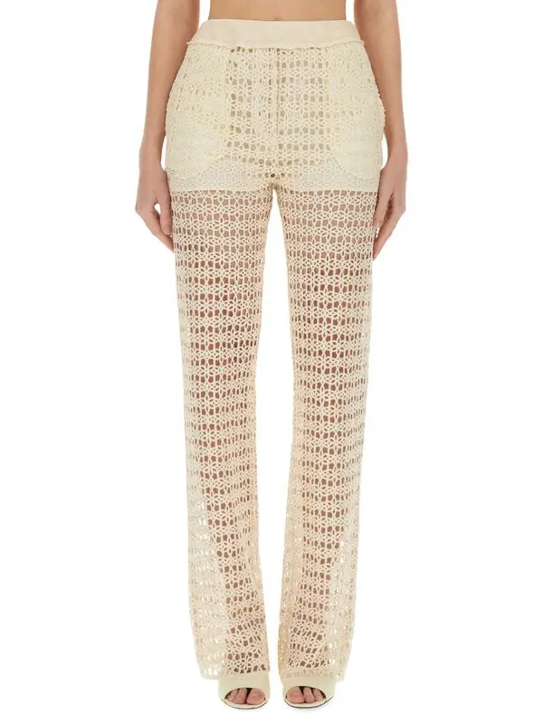 ALYSI Alysia Wide-leg Cotton Macramé Pants - Beige
