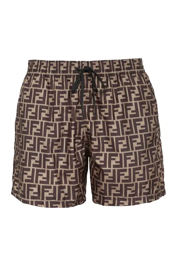 Fendi All-over Logo Swim Shorts For Him - Mud