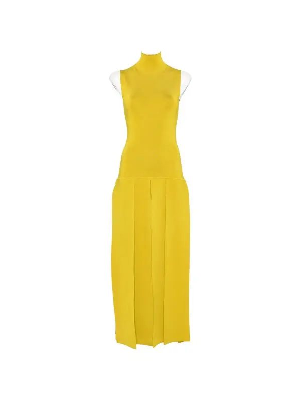Alaïa Sleeveless High-neck Pleated Midi Dress