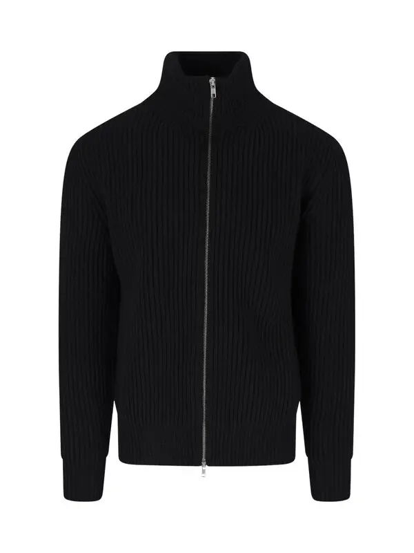 MAISON MARGIELA Ribbed Zip-front Mock Neck Sweater - Black
