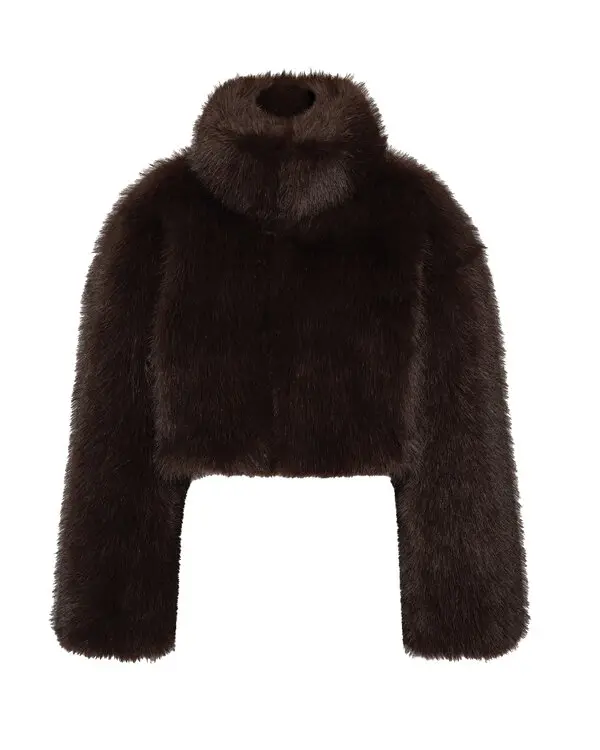ROTATE BY BIRGER CHRISTENSEN Faux Fur Cropped Jacket With Stand Collar - Molé