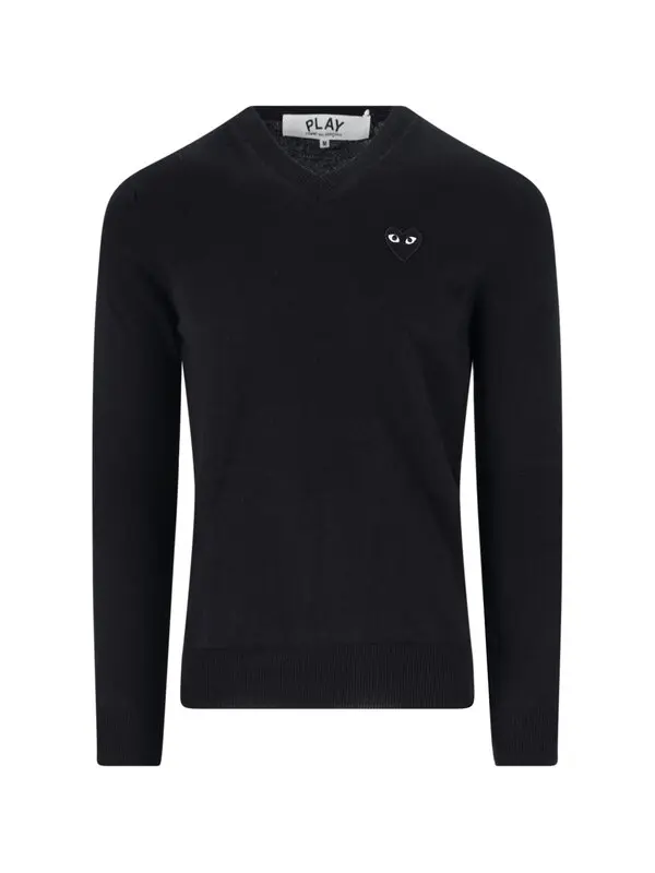 Play Comme Des Garcon 100% Wool Sweater With Heart Patch - Black