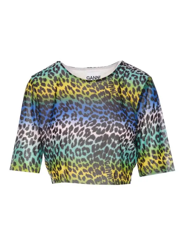 GANNI Round Shoulder Animal Print Top