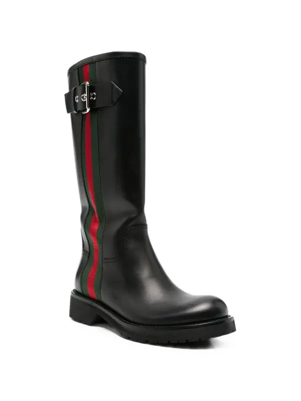 Gucci Web Detail Leather Boots