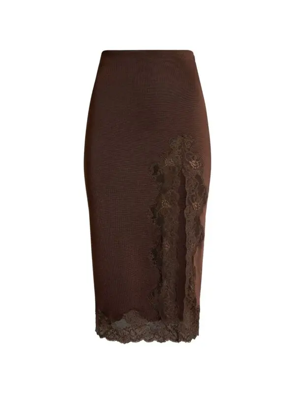 Balmain Lace Detail Midi Skirt - Brown