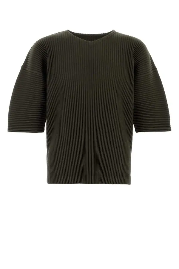Issey Miyake Pleated Knit Polyester T-shirt - Green