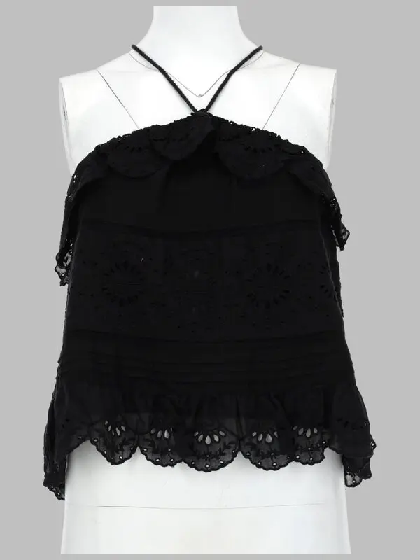 MARANT ETOILE Embroidered Eyelet Halter Top - Black