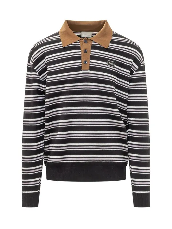 Drole De Monsieur Striped Long Sleeve Knit Polo