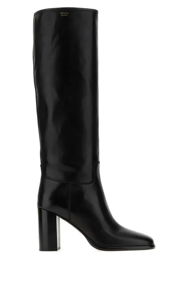 Prada Practical 9 Cm Heel Leather Boots For - Black