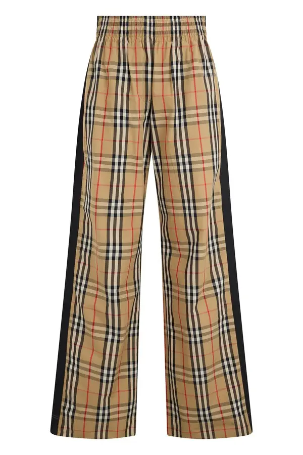 Burberry Plaid Palazzo Trousers In Lightweight Cotton - Beige