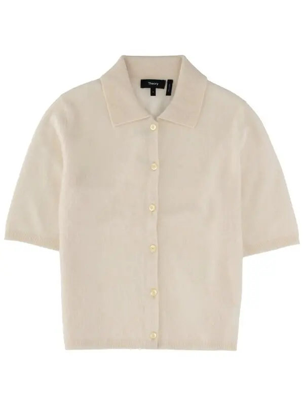 Theory Cashmere Short-sleeve Button Front Cardigan - Ivory