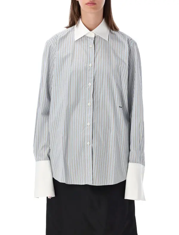 Prada Oversized Striped Button-down Shirt - Cielo