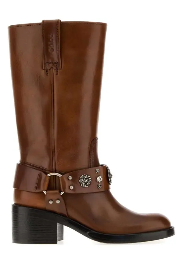 Chloé Dakota Leather Boots With 6 Cm Heel - Brown