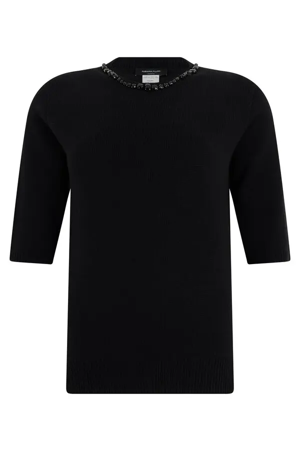 Fabiana Filippi Wool-blend Essential Short-sleeve T-shirt For - Black