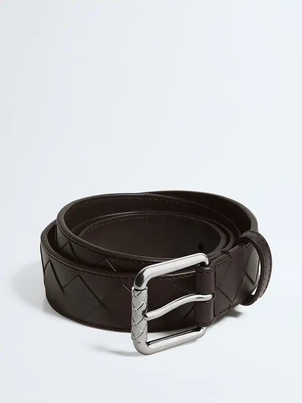 Bottega Veneta Intrecciato Leather Belt With Roller Buckle - Marrone