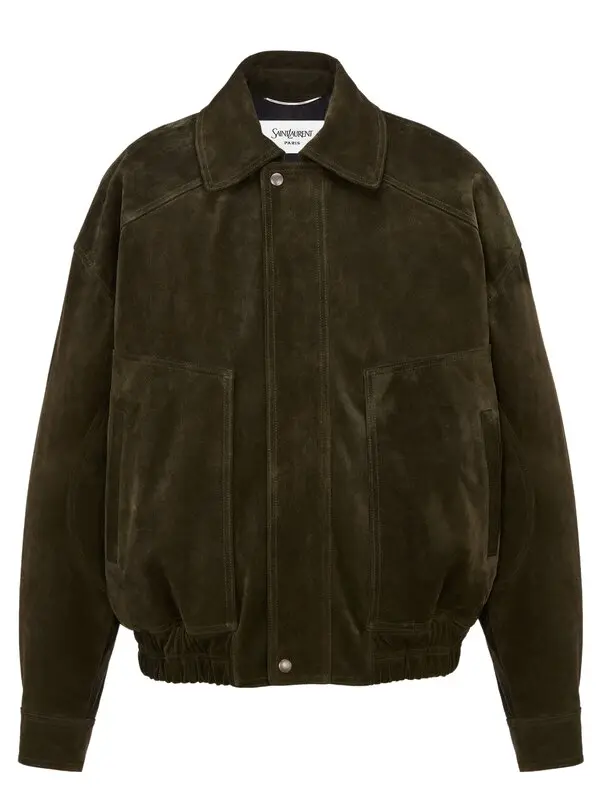 Saint Laurent Zip-up Leather Aviator Jacket With Pointed Collar - Verde