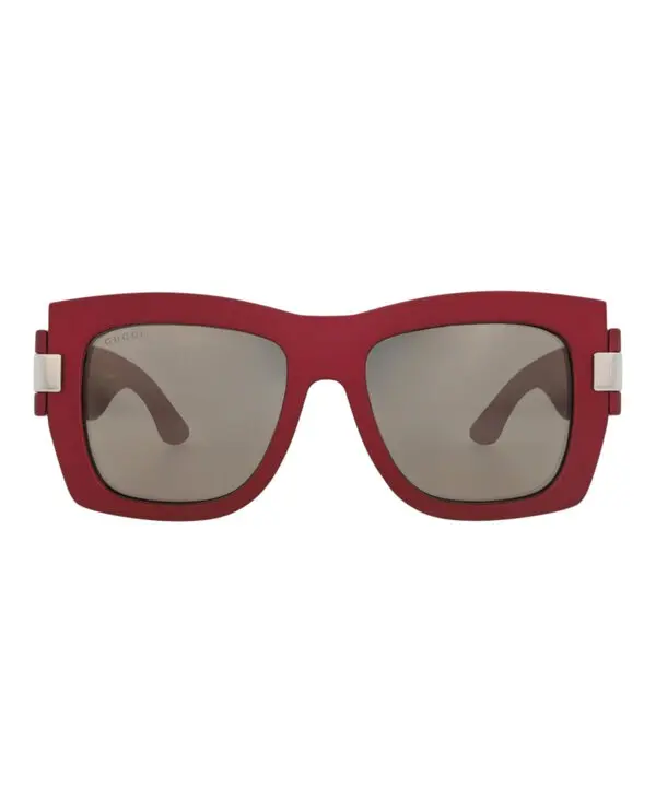 Gucci Gg1688s Rectangular Full Rim Sunglasses - Red Grey