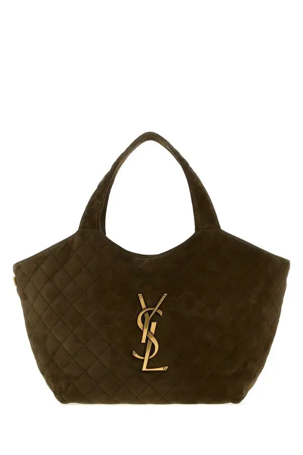 Saint Laurent Mud Suede Medium Icare Shopping Handbag, 31 Cm Width - Brown
