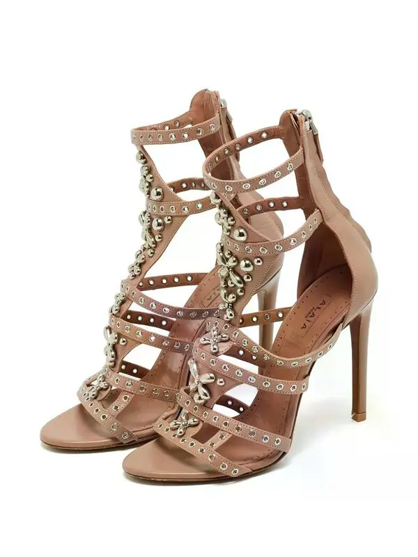 Alaïa Floral Embellished Gladiator Sandals - Neutrals