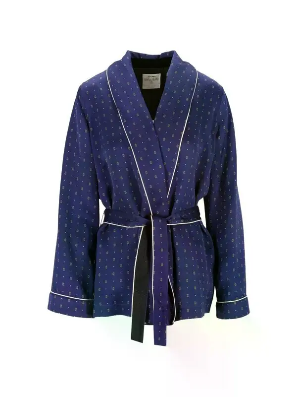 FORTE_FORTE Patterned Belted Robe - Blue