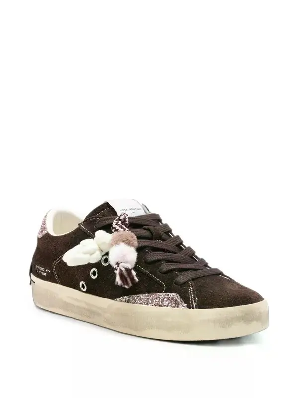 CRIME LONDON Distressed Glitter-panel Sneakers - Brown