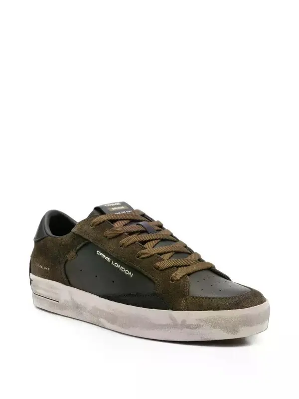 CRIME LONDON Sk8 Deluxe Distressed-effect Panelled Sneakers - Green